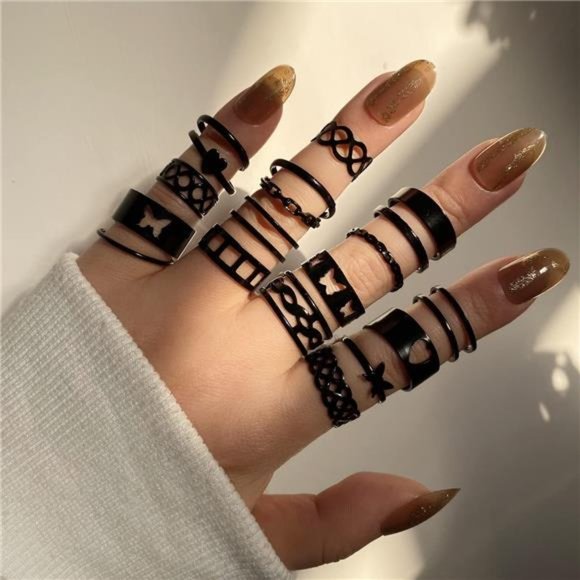 Jewelry | Black Rings For Men Women Girls Goth Punk Rings Set Cool ...